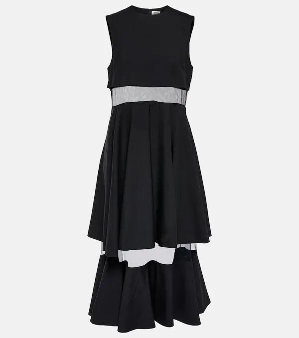 Noir Kei Ninomiya Mesh-trimmed Wool Midi Dress