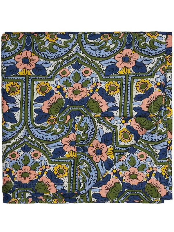 La DoubleJ Floral-print Linen Table Cloth - Blue