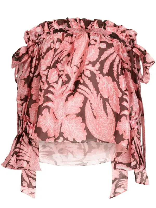 Biyan Ruffled Floral-print Silk Blouse