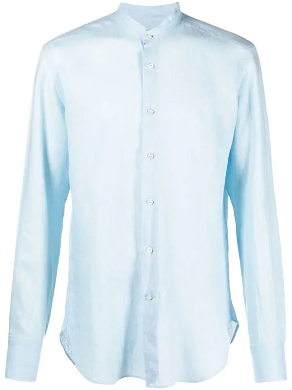 PENINSULA SWIMWEAR Band-collar Button-down Shirt - Blue