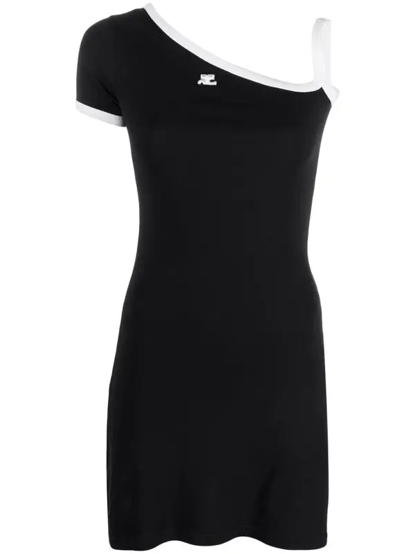 COURREGES Embroidered-logo Asymmetric Dress - Black
