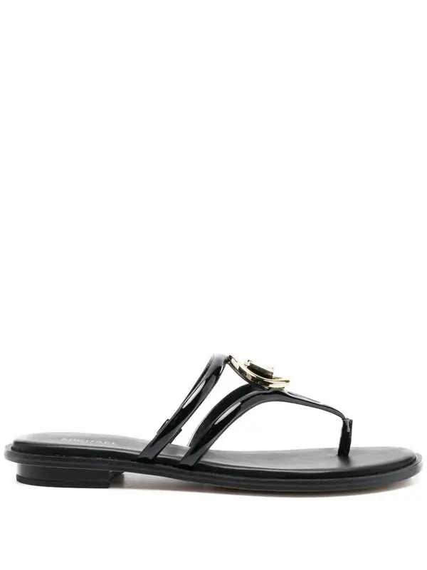 Michael Kors Logo-plaque Thong-strap Sandals - Black