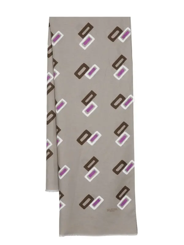 BARBA NAPOLI Graphic-print Frayed Scarf - Grey