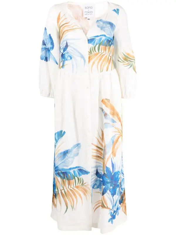 SARA ROKA Palm Tree-print Maxi Dress