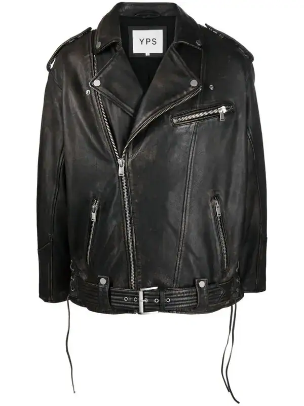 Young Poets Jarno Drop-Shoulder Leather Jacket - Black 