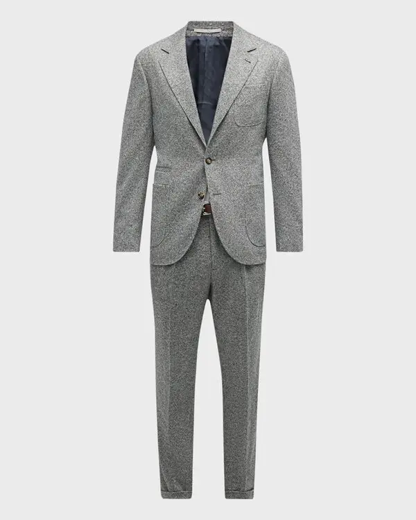 Brunello Cucinelli Pleated Wool Donegal Suit