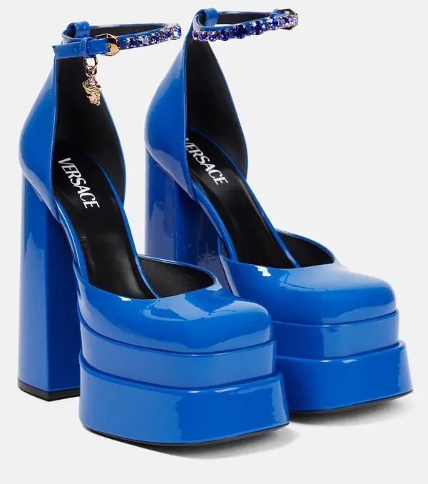 Versace Medusa Aevitas Patent Leather Platform Pumps - Blue