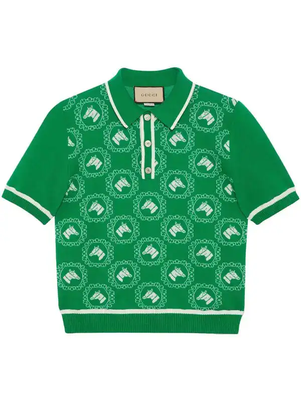 Gucci Horse-Pattern Wool Polo-Shirt - Green | Editorialist