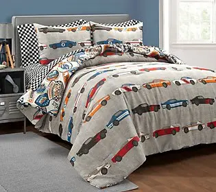 LUSH DECOR Race Cars Reversible Comforter Set 5 -pc Twin