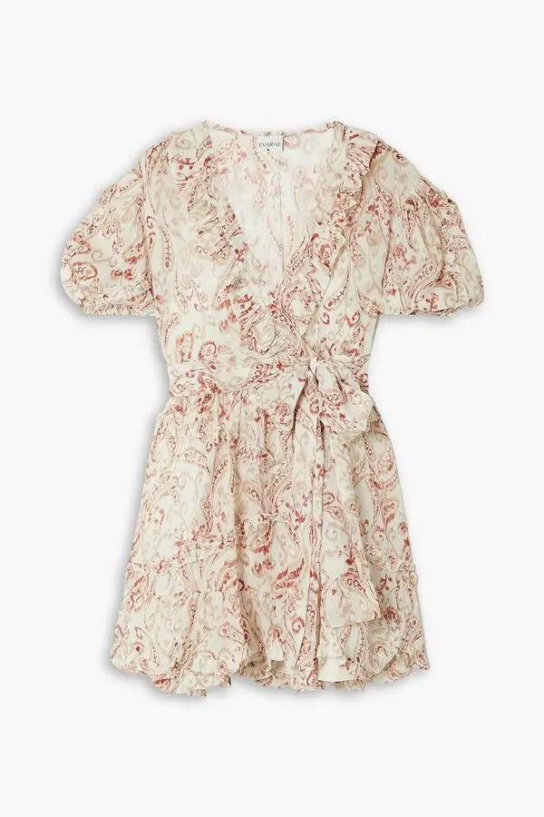 Evarae Ava Ruffled Printed Silk-georgette Mini Wrap Dress