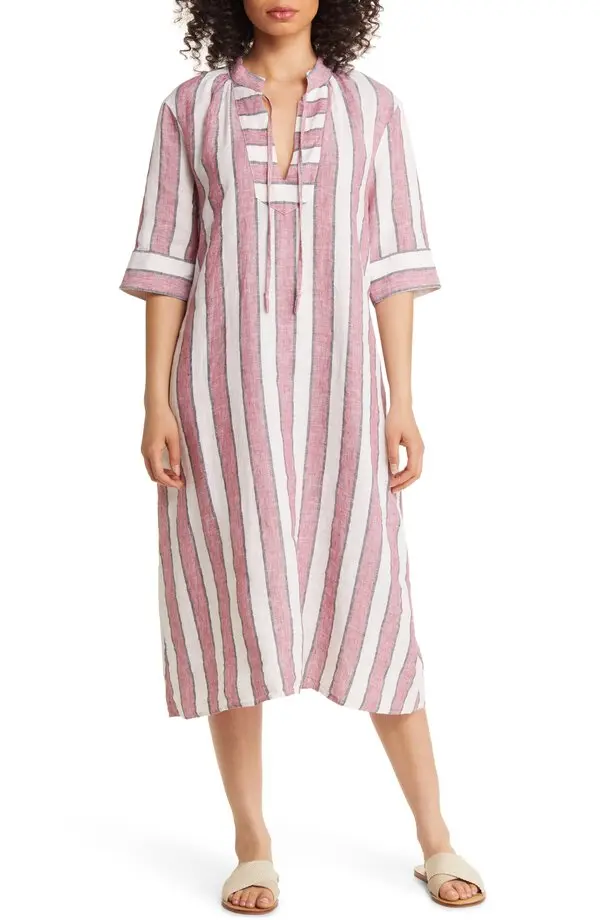 Masai Copenhagen Niela Stripe Linen Shift Dress In Earth Red - 63% Off |  Editorialist
