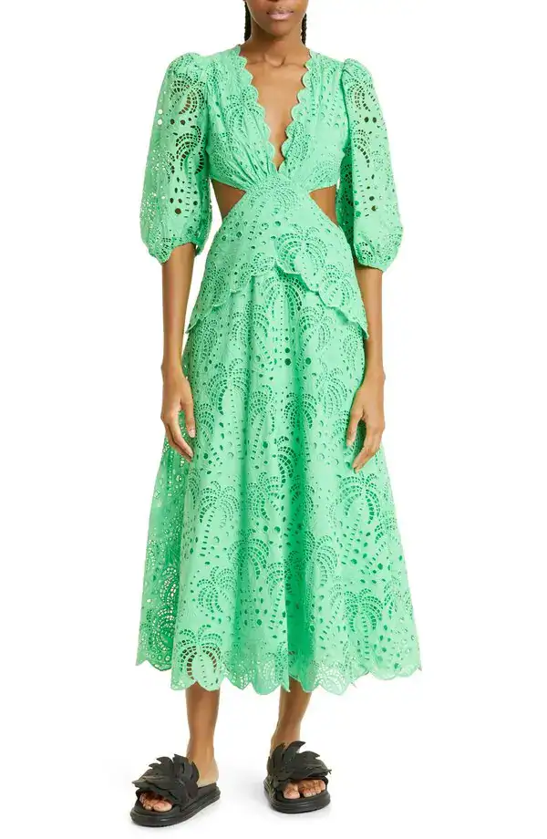 emerald green dress 15 Green Sweet Eyelet Moments Midi Dress Large