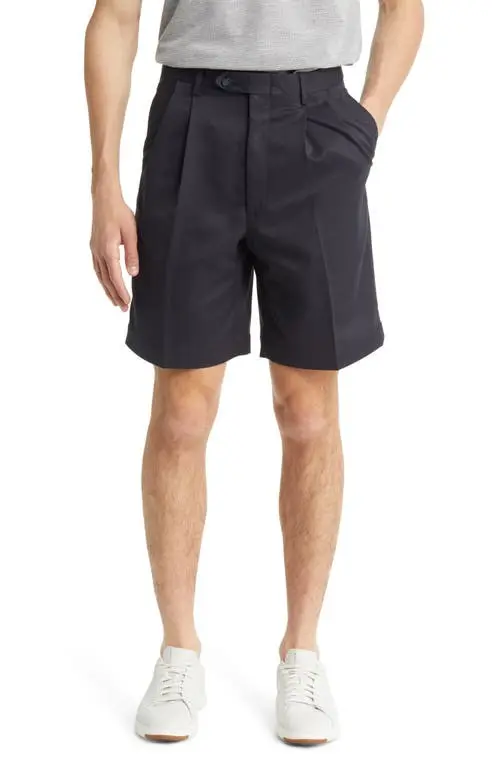 Berle Microfiber Pleated Shorts - Navy