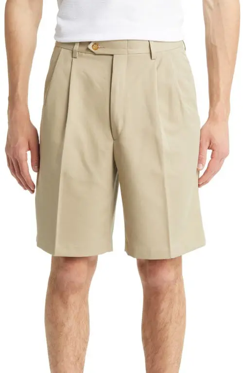 Berle Microfiber Pleated Shorts - Tan