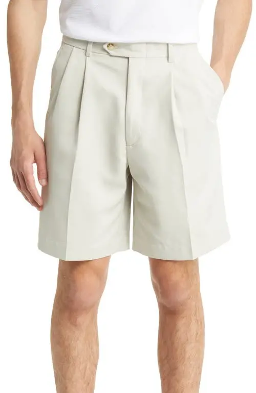 Berle Microfiber Pleated Shorts - Stone
