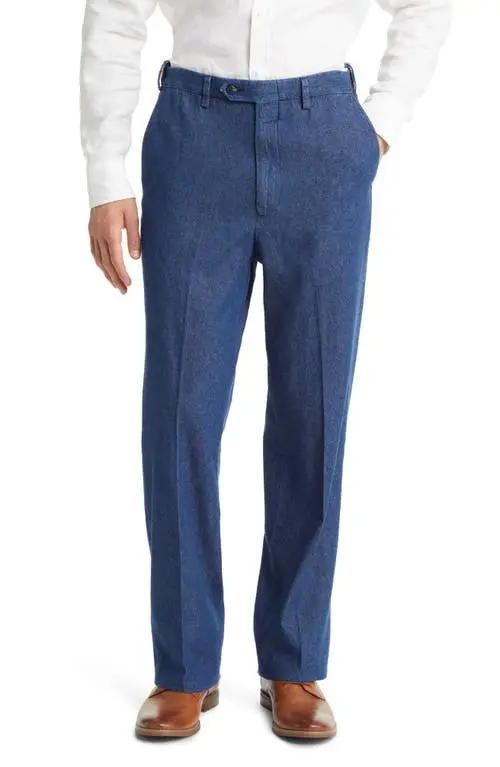 Berle Pleated Flat-front Denim Trousers