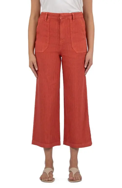 Kut From The Kloth Topaz High-waisted Wide-leg Linen-blend Pants - Clay