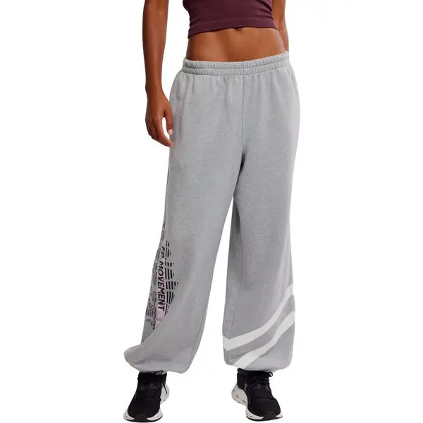 Free People All Star Oversize Graphic Joggers - Heather Grey/ White