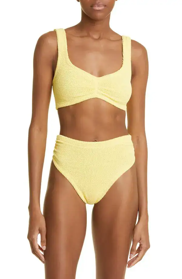 Hunza G Taylor Crinkle Two-Piece Swimsuit Yellow Editorialist