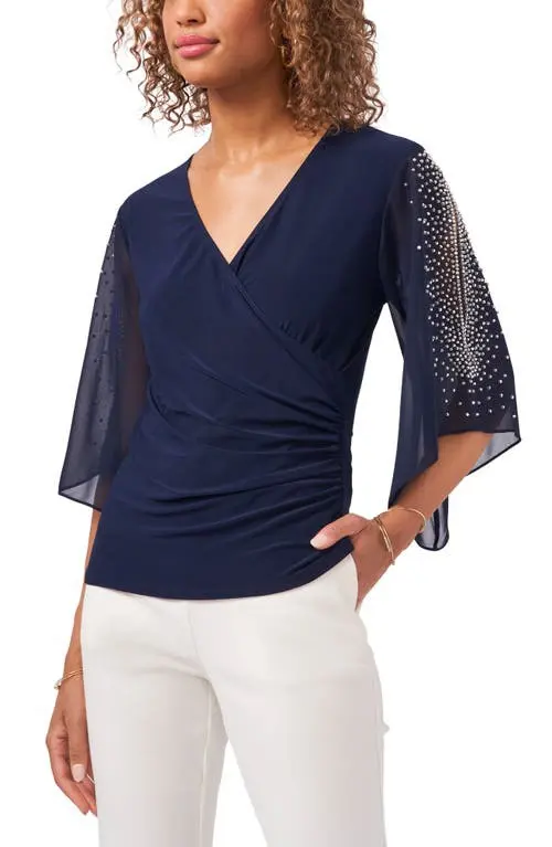 Chaus Embellished Split Sleeve Blouse - Navy 410