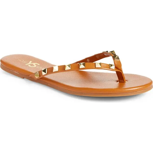Yosi Samra Rivington Studded Flip Flops - Cognac