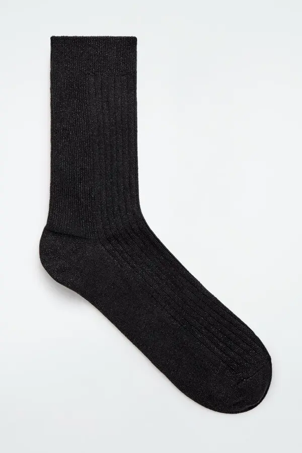 Cos Ribbed Lurex Socks - Black