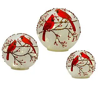 MELROSE Led Frosted Glass Cardinal Berry Orb