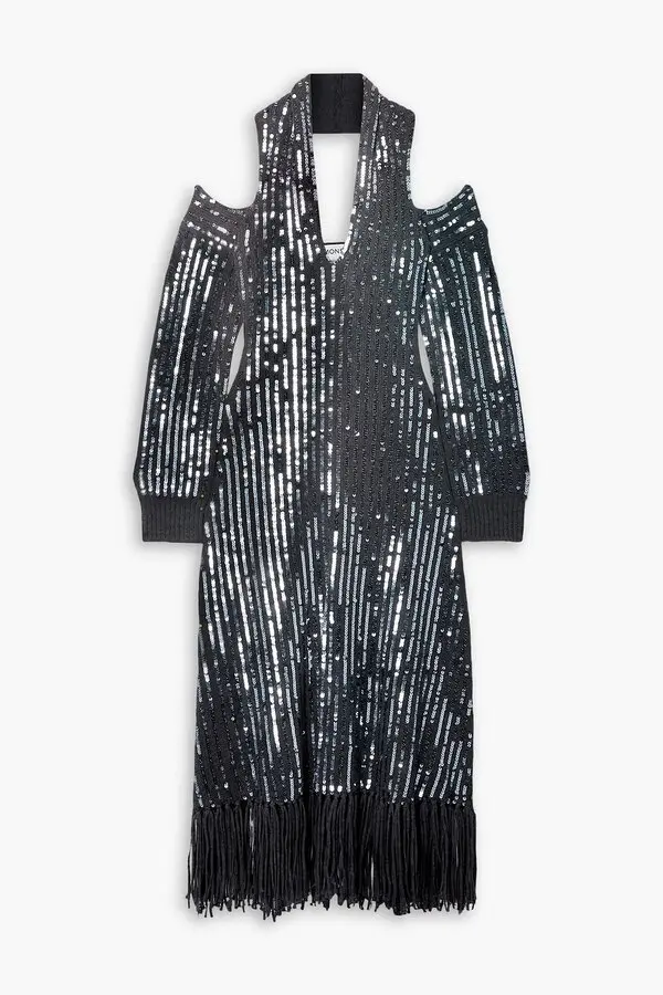 Monse Fringed Sequined Halterneck Midi Dress
