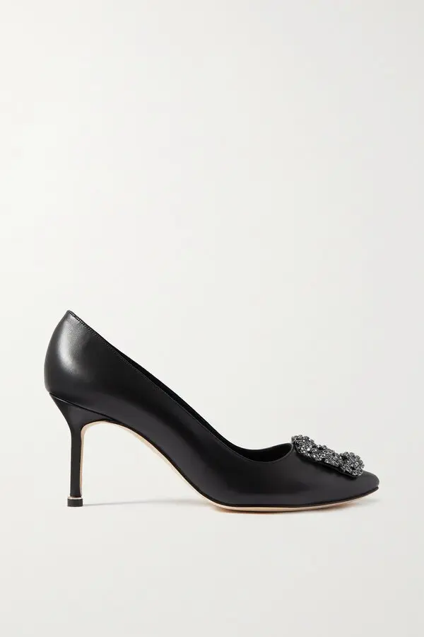Manolo Blahnik Hangisi 70 Crystal-embellished Leather Pumps - Black