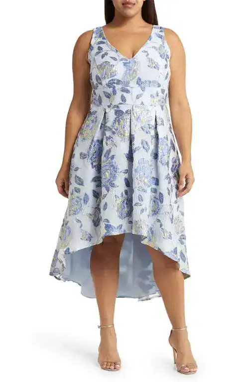 Eliza J Floral Jacquard High-Low Cocktail Dress In Perri - 40% Off