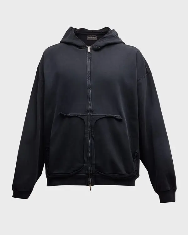 Balenciaga Tape Type Ripped Zip-up Hoodie - 1055 Washed Black