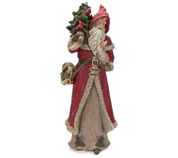 MELROSE Rustic Stone Santa Figurine W/cardinal Bird & Animals