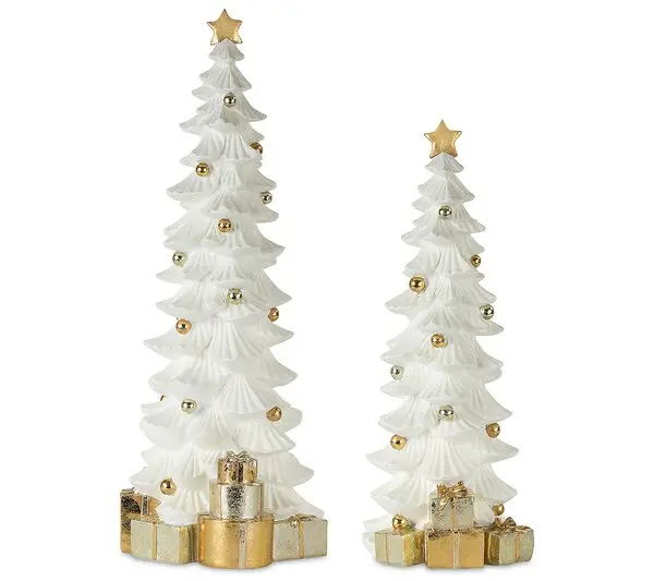 MELROSE Gold & White Christmas Tree W/packages S/2