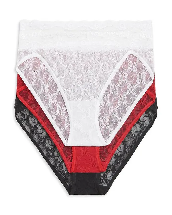 Wacoal B. Tempt'd Lace Kiss High Leg Panties, Pack Of 3 - White/crimson Red /night