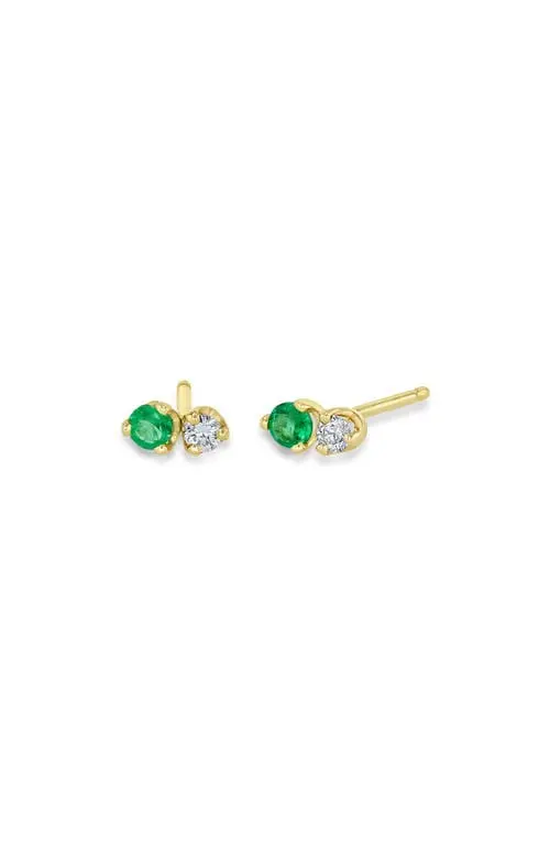 Zoe Chicco Mixed Emerald & Diamond Stud Earrings - Yellow Gold