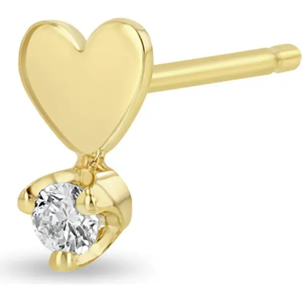 Zoe Chicco Heart & Diamond Single Stud Earring