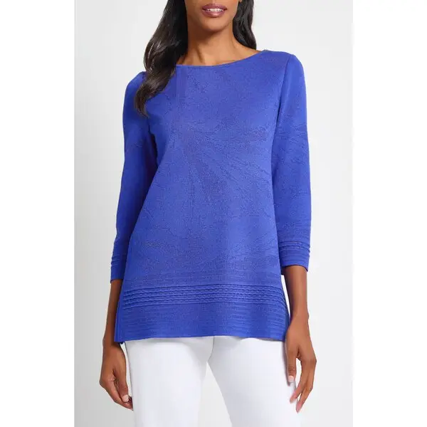 Ming Wang Burnout Floral Tunic Top - Sapphire Sea