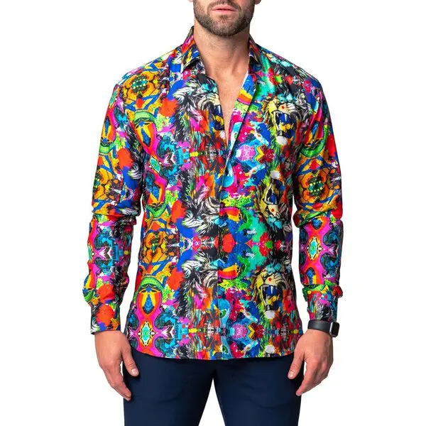 MACEOO Fibonacci Acidroar Regular Fit Button-up Shirt - Blue Multi