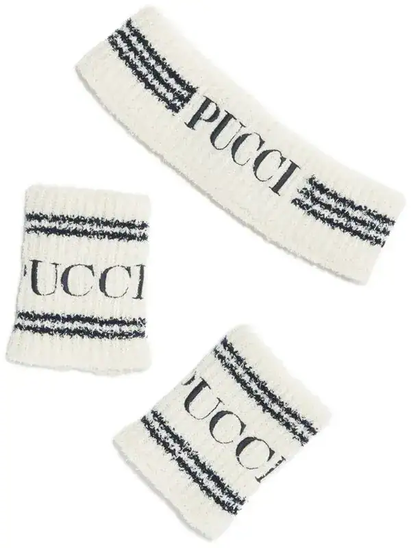 Emilio Pucci Logo-Embroidered Headband Set - White  display picture 2