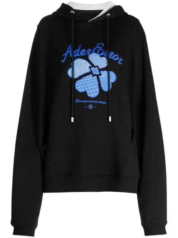 Ader Error Tever Logo-Embroidered Hoodie In Black - 40% Off