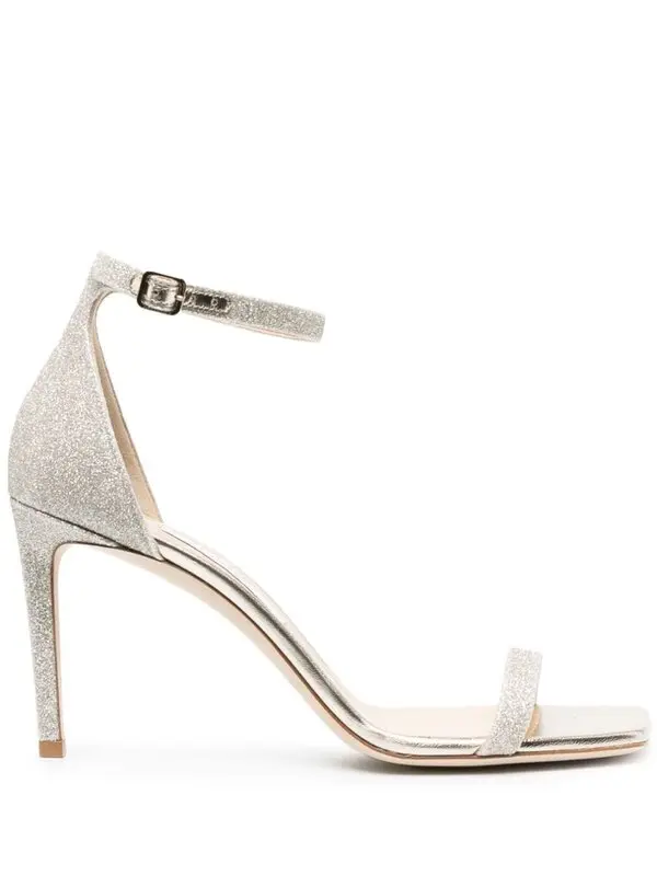 JIMMY CHOO Alva 85mm Glitter Leather Sandals - Silver
