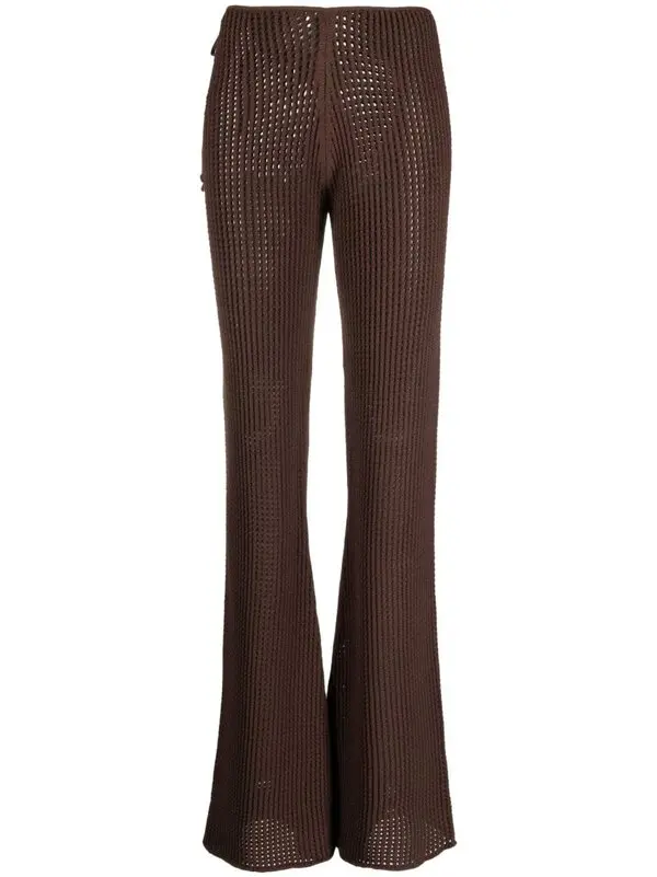 ANDREĀDAMO Waffle-knit Flared Trousers With Cut-outs - Brown