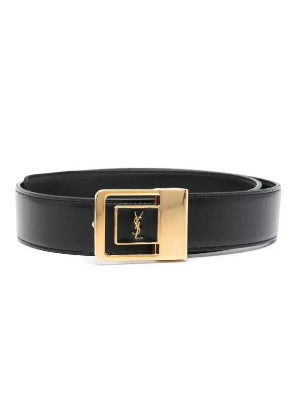 Saint Laurent Logo-plaque Leather Belt - Black