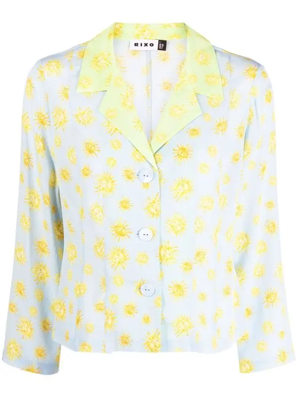 Rixo Sun-motif Silk Shirt - Blue