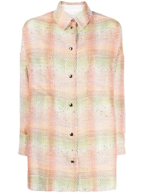 IRO PARIS Bouclé-effect Checkered Shirt - Orange