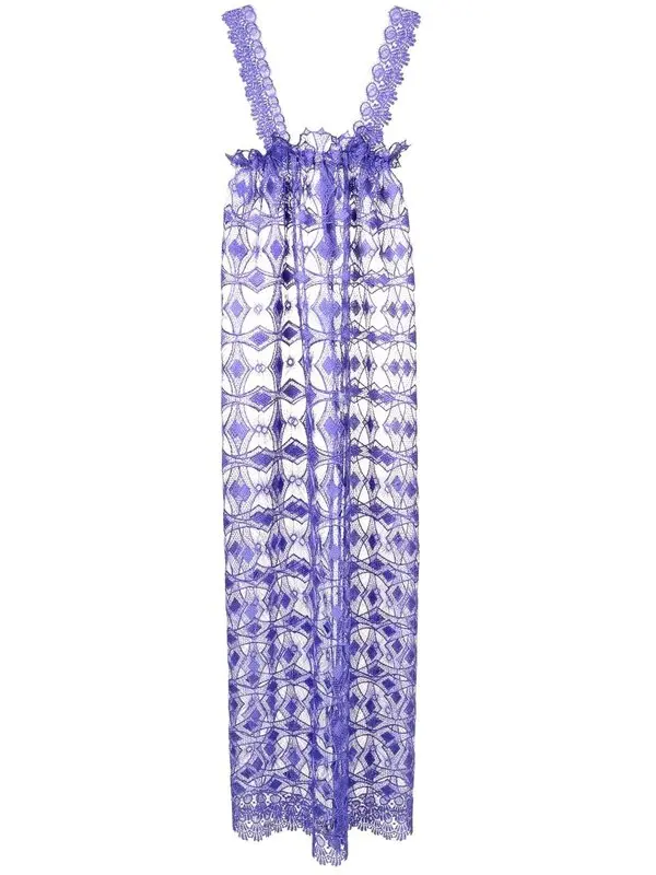 OLYMPIAH Floral Lace Embroidered Dress - Blue