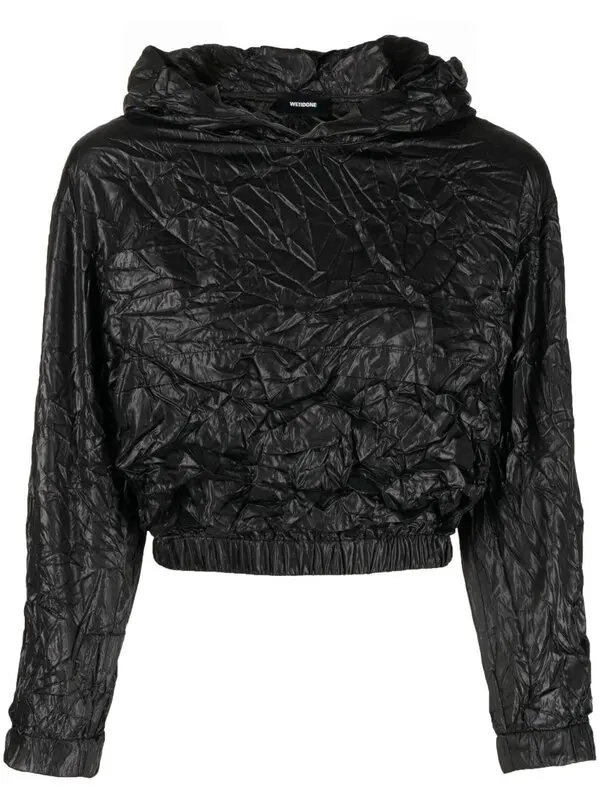 We11Done Crinkle-effect Cropped Hoodie - Black