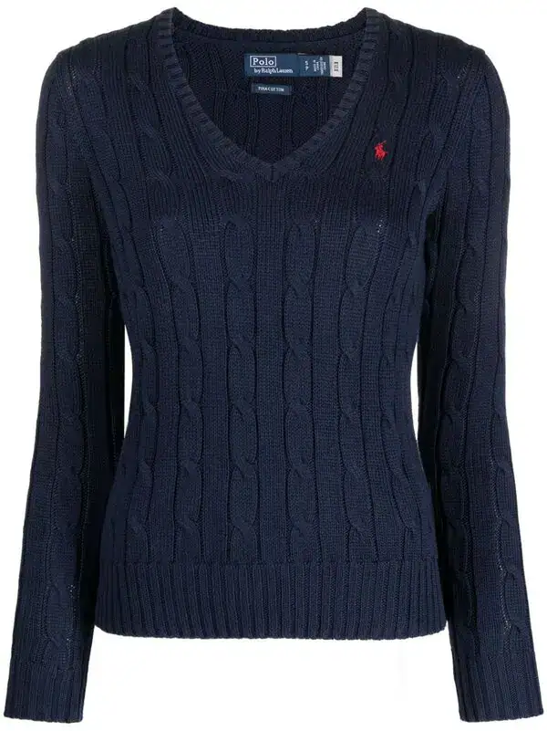 Polo Ralph Lauren Cable-Knit V-Neck Sweater - Blue | Editorialist