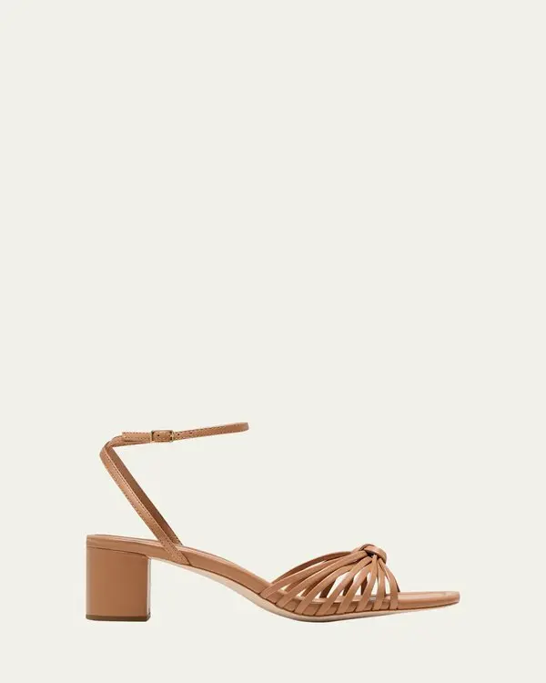 LOEFFLER RANDALL Olivia Leather Knot Block Heel Sandals - Dune