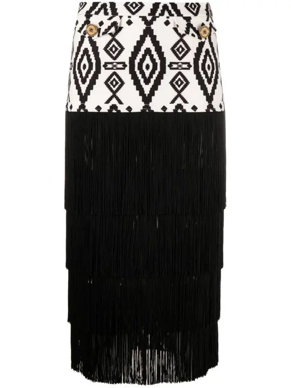 Elisabetta Franchi Printed Fringed Midi Skirt